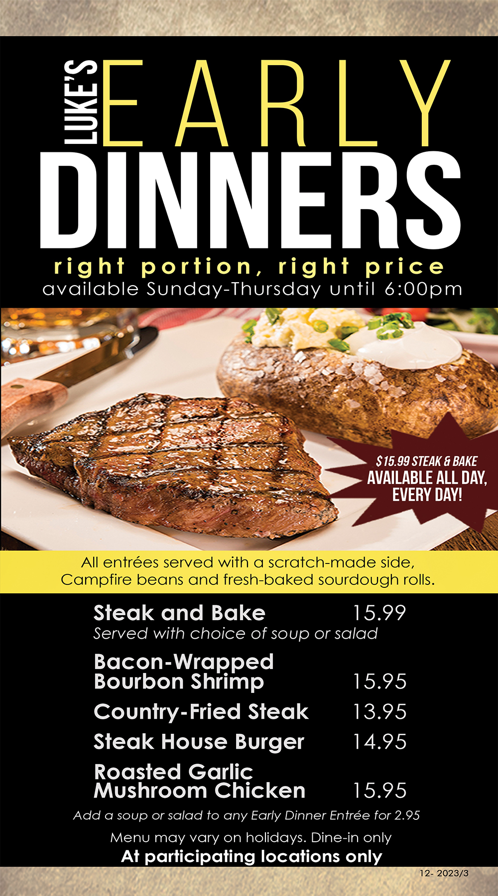 Cool Hand Luke's Steakhouse Menu | Lunch & Dinner